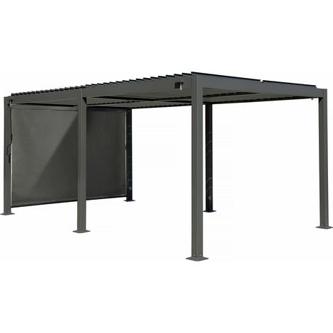 Pergola bioclimatique avec store en aluminium "Kensington" - 3 x 5 m - Gris