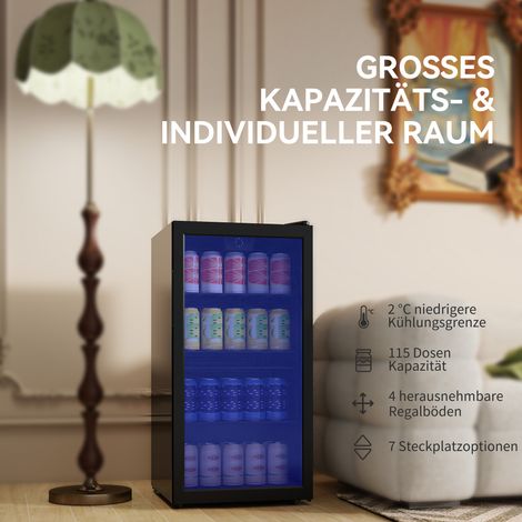 Mini-frigo 93 L porte vitrée, étagères ajustables, éclairage LED ...