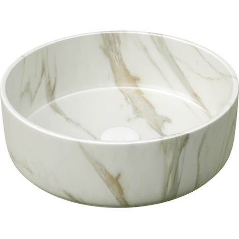 Vasque Ronde 36 Cm Revêtement Pierre Blanche Mate, Lavabo Seul Sans ...