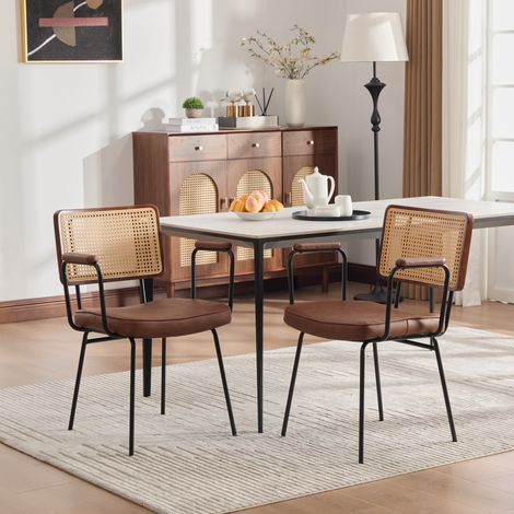 Lot de 2 Chaises Tissu et avec Accoudoirs - Dossier Cannage - Assise ...