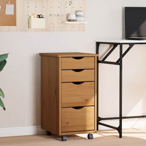 Armoire roulante avec tiroirs MOSS bois de pin marron miel