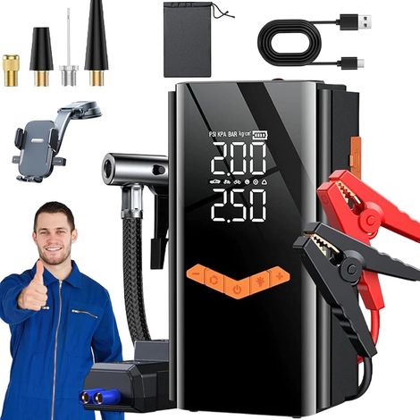 12V 4-in-1 Car Jump Starter, 10000A Car Battery Booster, Cordless Tire ...