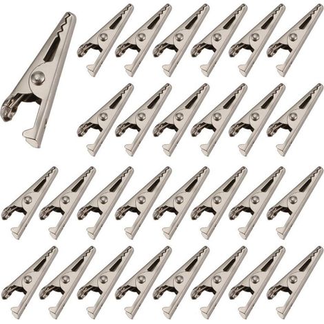 100 Pièces Pinces Crocodiles Miniatures 27mm Métal Nickel Ressort Test ...
