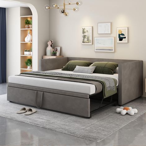 Divano letto imbottito 90x200 con porte USB e striscia LED, scrivania e ...