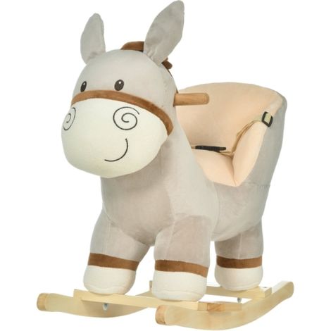 Plush Rocking Horse for Kids with Sound, Wooden Base, Safety Belt ...