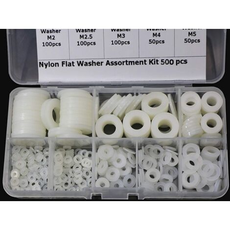 500 Pack Nylon Plastic Washer Nylon Flat Washers, M2 M2.5 M3 M4 M5 M6 ...