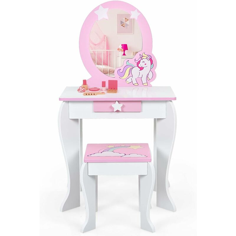 Set Toeletta Per Bambini 2 In 1, Set Tavolo Da Trucco In Legno Per ...