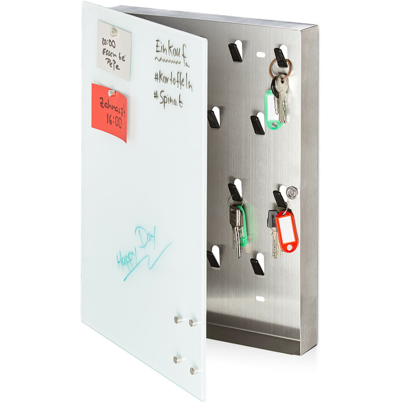 Relaxdays - Key Cabinet, Glass Magnetic Board, 40 x 30 cm, Key Box, 6 ...