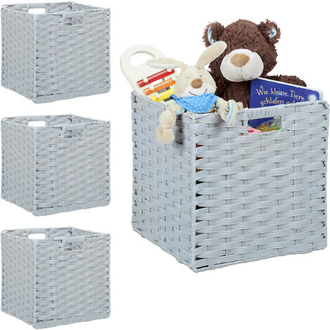 Relaxdays Storage Baskets, Set of 4, Wicker Design, Folding Cubes ...