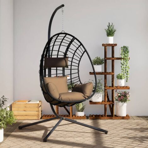 vidaXL Sedia a Uovo Sospesa con Supporto Tortora Polyrattan e Acciaio