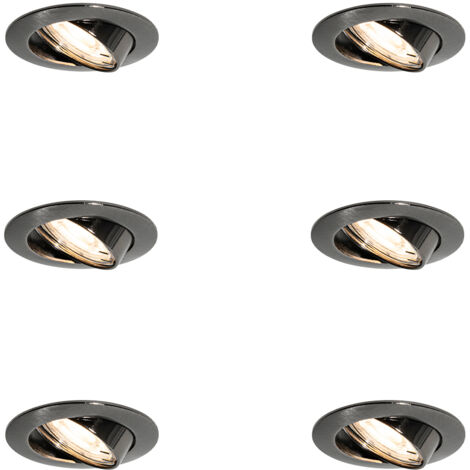 Set of 6 Modern Recessed Spotlights Dark Bronze Tiltable - Cisco