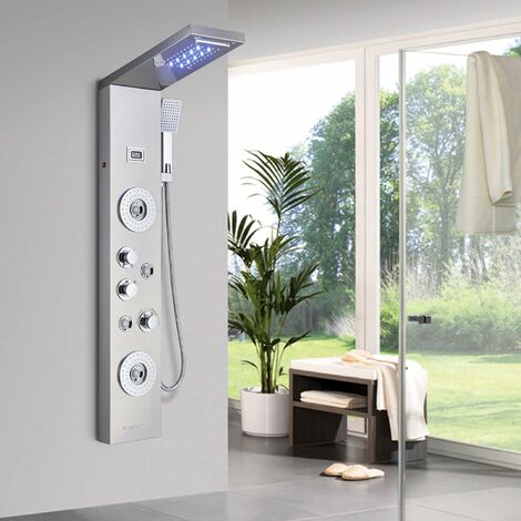 Shower Panel Gold Stainless Steel LED Rainfall Waterfall Shower 6 ...