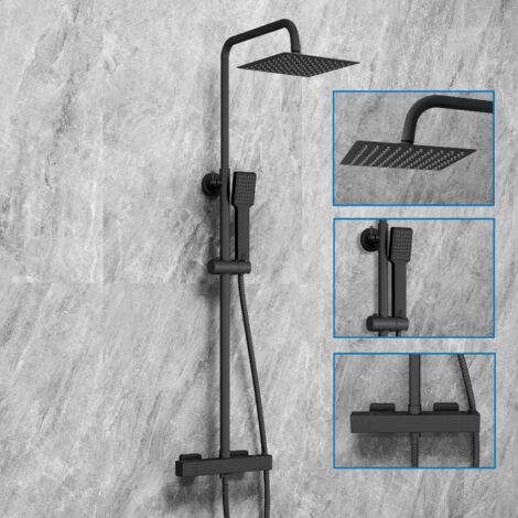 SKY Bathroom Matte Black Twin Mixer Shower Thermostatic Square Bar Set