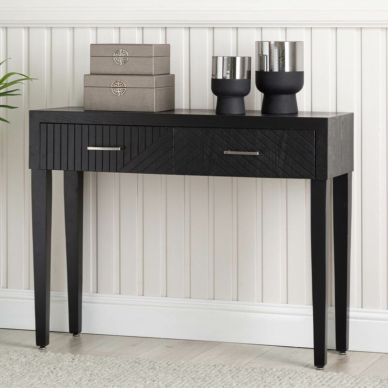 Slim Console Table for Living Room Furniture 2 Drawers Wooden Hallway Table Black Black Finishing Matte