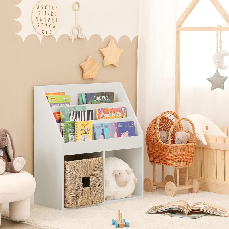 SoBuy Children Kids Bookcase Book Shelf Storage Display Rack Holder,KMB01-W