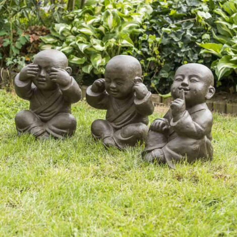 Statue moine shaolin pensif patiné brun antique 80 cm