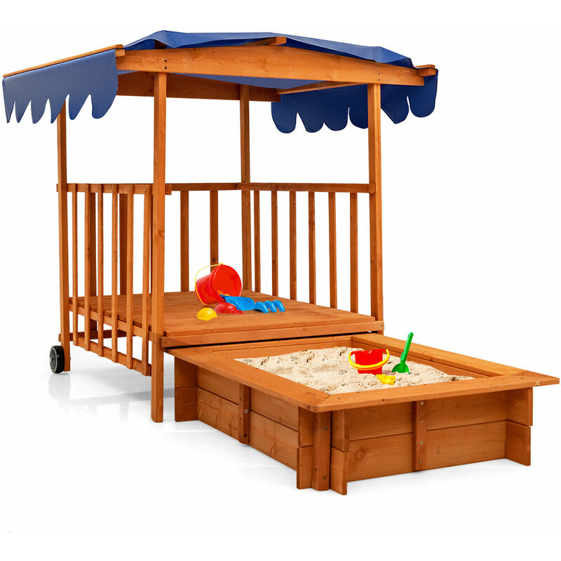 Kids Wooden Sand Pit Children Sandbox With Cover Outdoor Playset ...